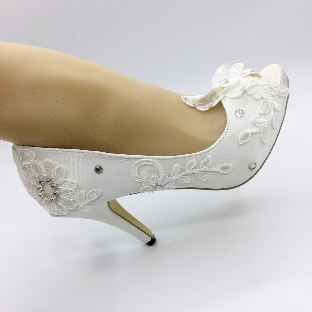 Chaussures à fleurs en dentelle pour femmes, chaussures de mariage en ...