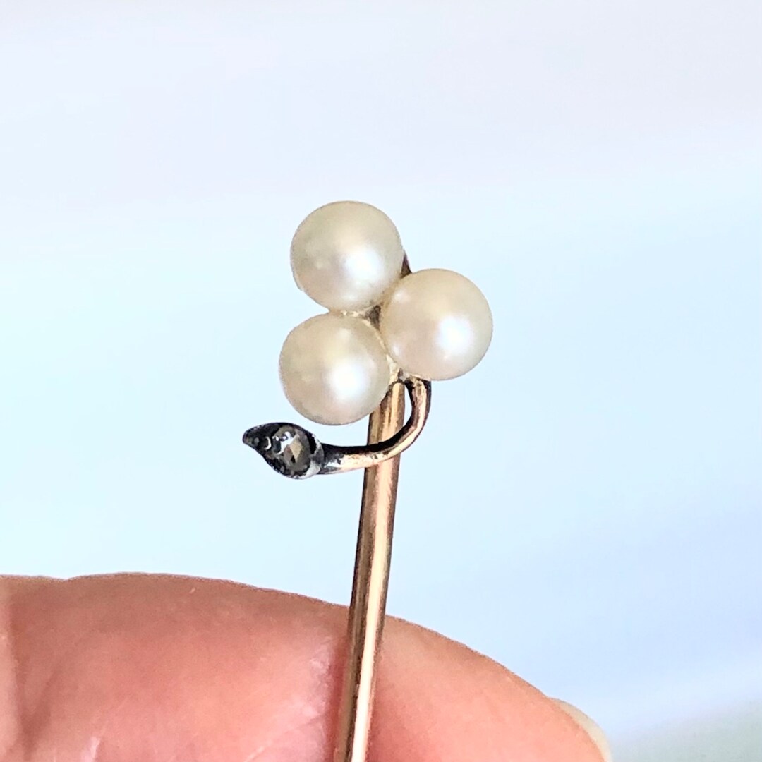 18 Kt French Stick Pin Pearls Rose Cut Diamond Antique - Etsy