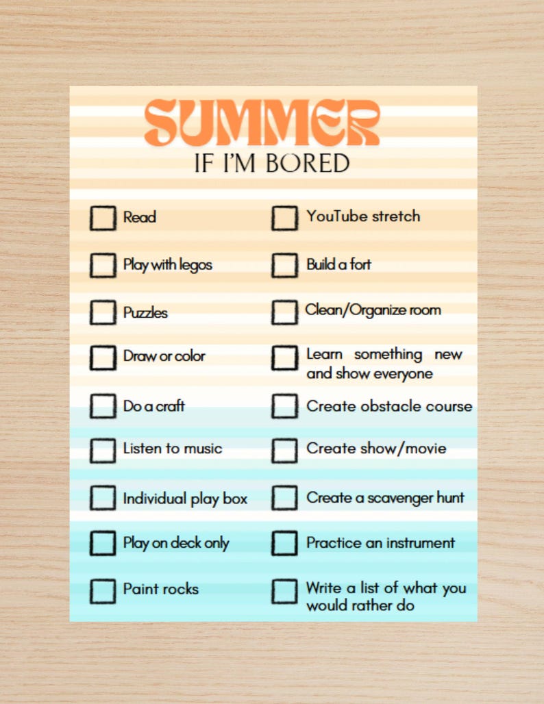 Printable Boredom Buster for Kids | Summer Activities List for Moms ...