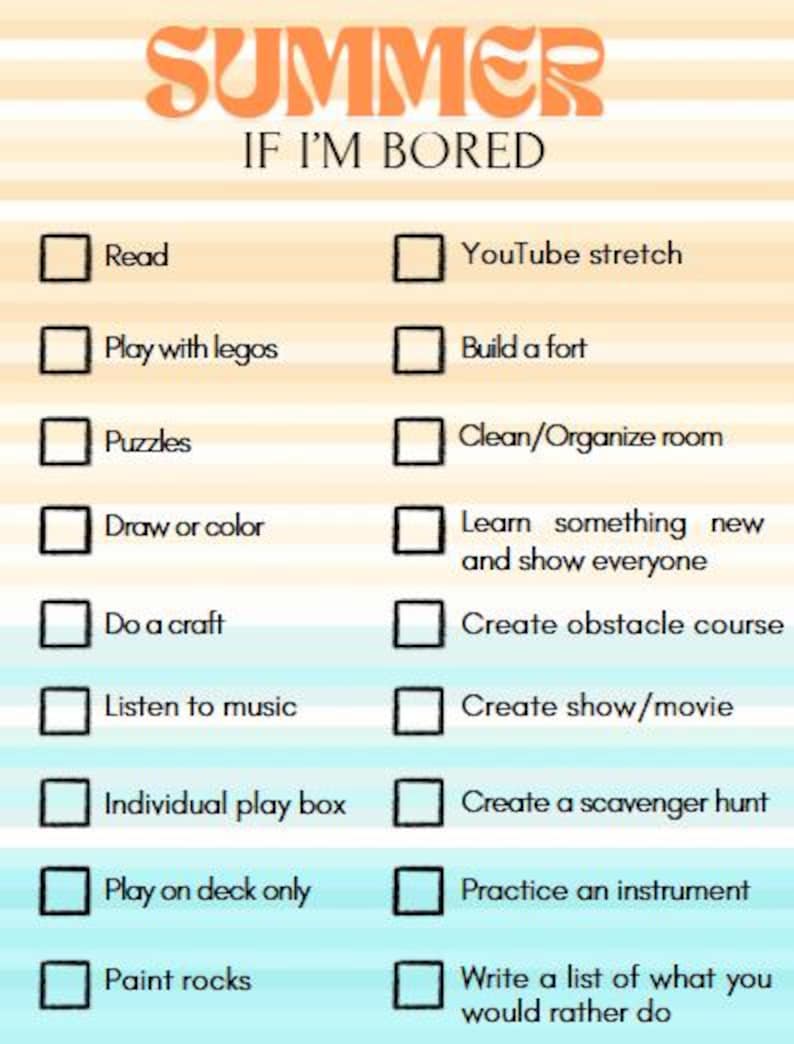 Printable Boredom Buster for Kids | Summer Activities List for Moms ...