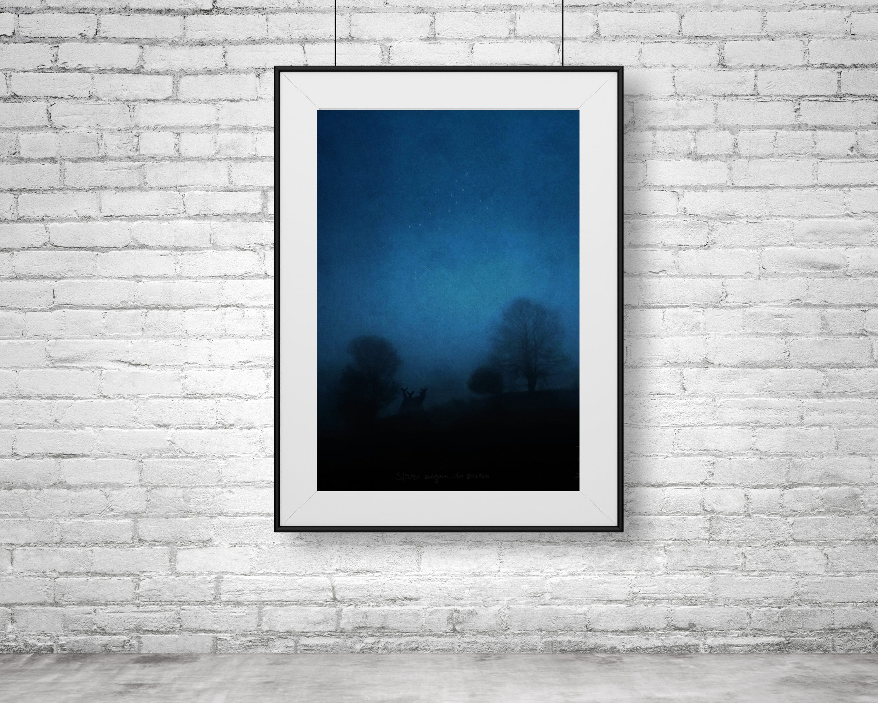 Night Sky Art Print, Original Art Print, Deer Art, Art Print, Nature ...