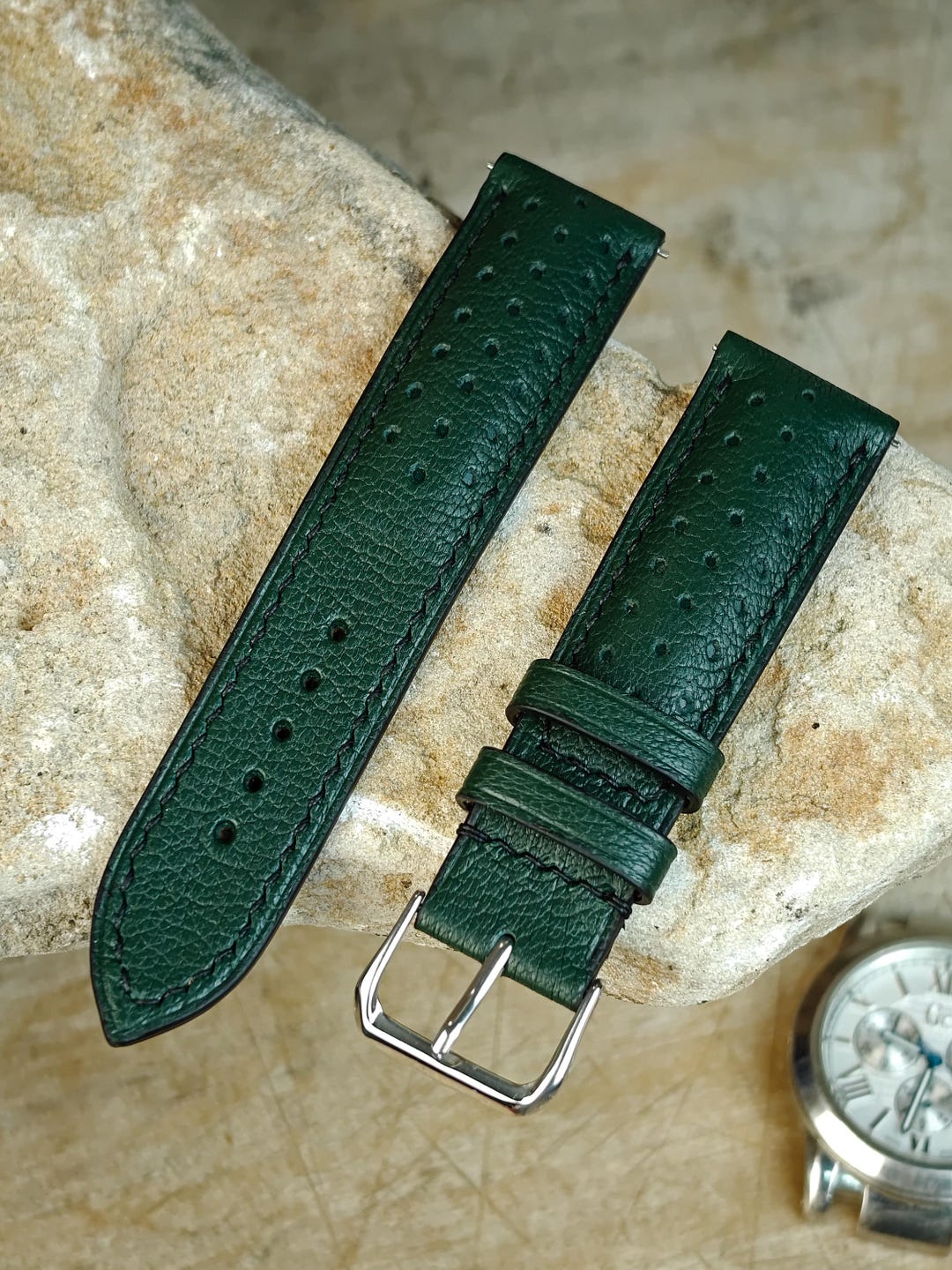 Dark Green Watch Strap Rally Style, Green Handcrafted Watch Band From ...