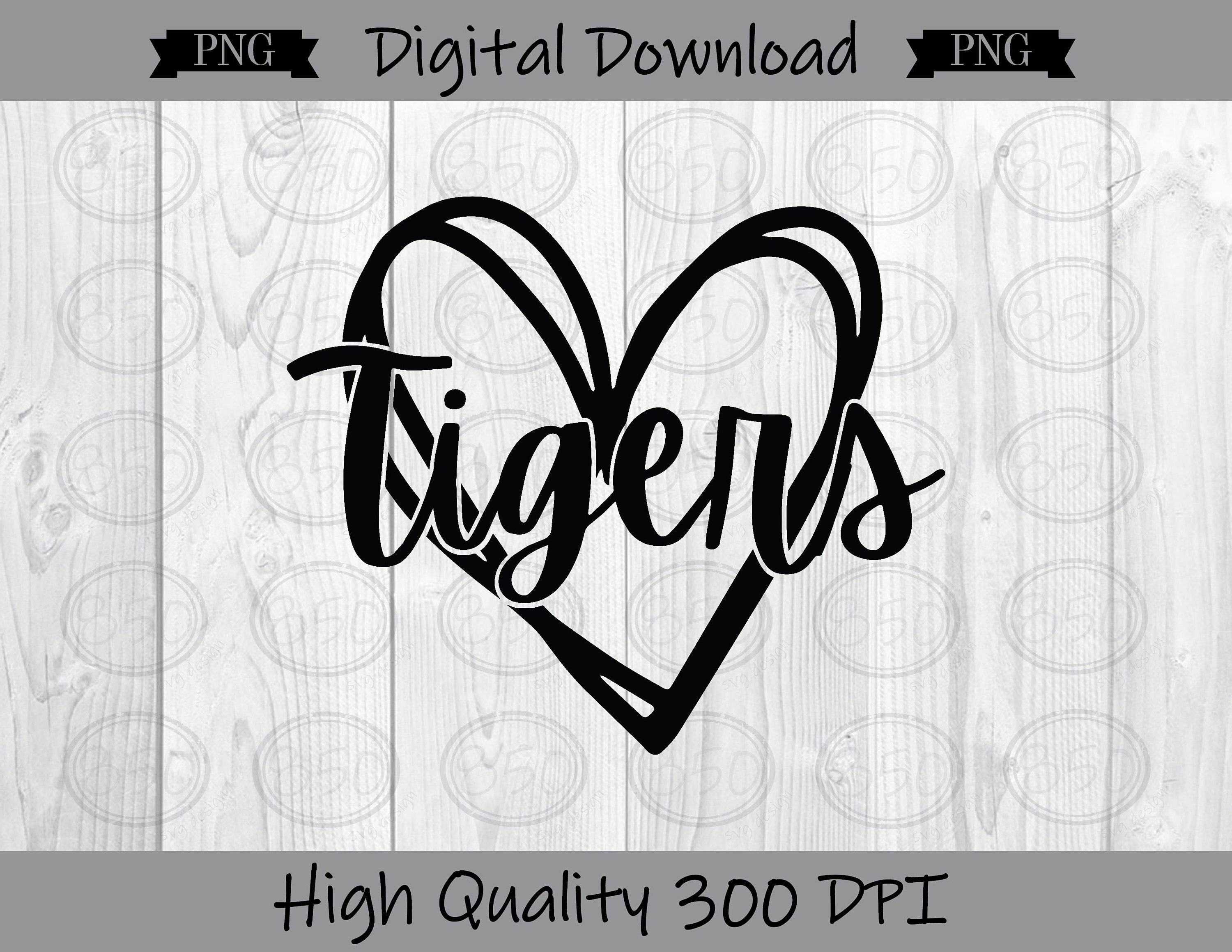 Tigers Heart Outline PNG Sublimation Transfer Sports Mascot Digital ...