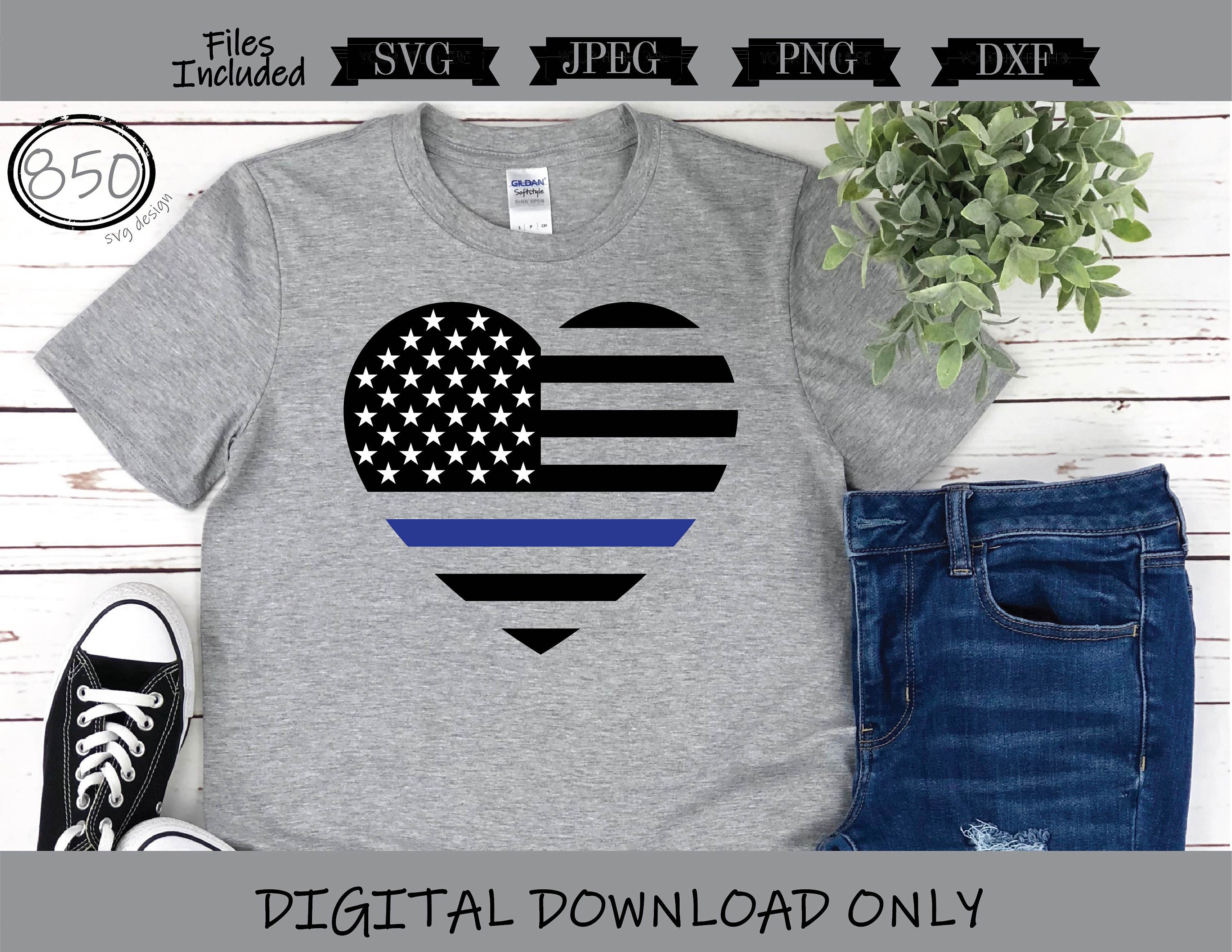 Thin Blue Line Police Heart SVG Dxf Png Jpg - Etsy