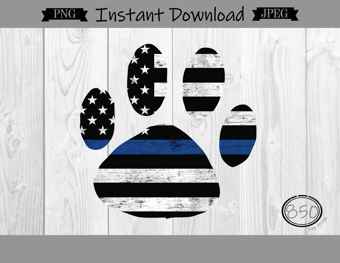 Thin Blue Line Dog Print PNG | K9 | Dog Paw Decal | Back the Blue ...
