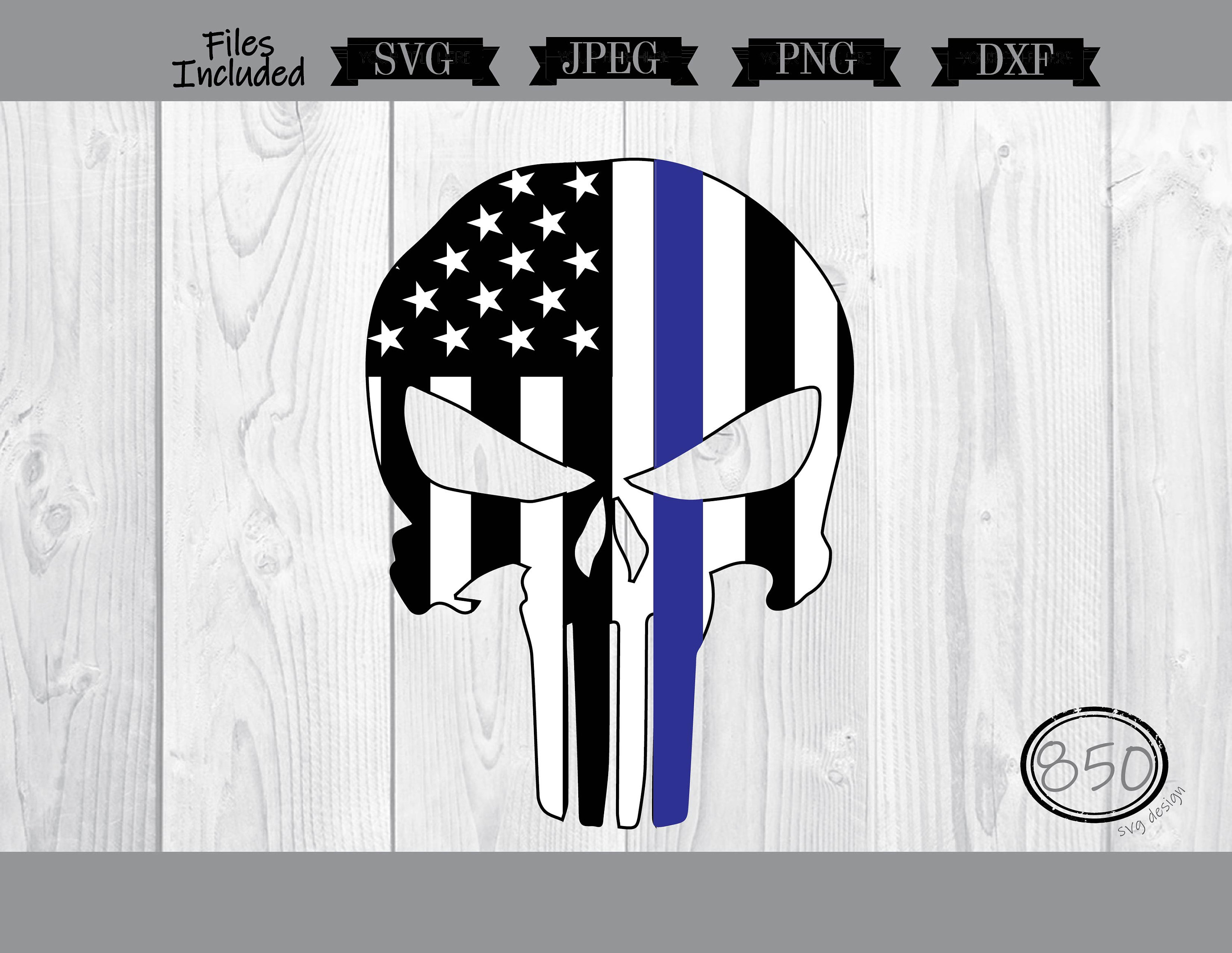 Thin Blue Line Flag Skull Svg Skull Clipart Back the Blue Blue Lives ...