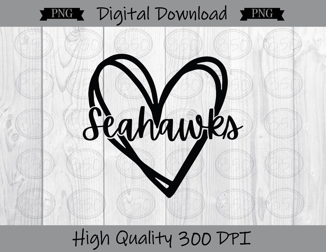 Seahawks Heart Outline PNG Sublimation Transfer Sports Mascot Digital ...