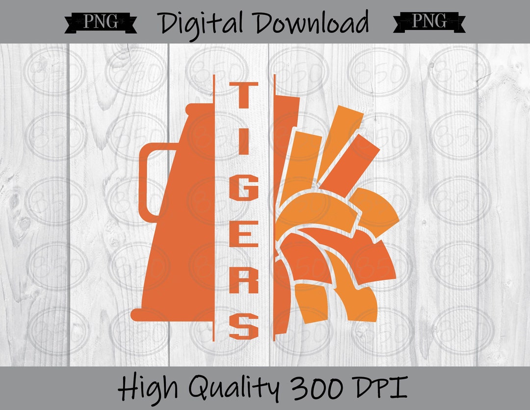 Tigers Megaphone Pom Pom Mascot PNG Sublimation Transfer Sports Mascot ...