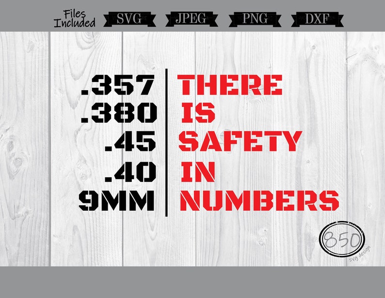 There is Safety in Numbers .380 .357 9mm .40 .45 SVG Dxf Png Jpg - Etsy