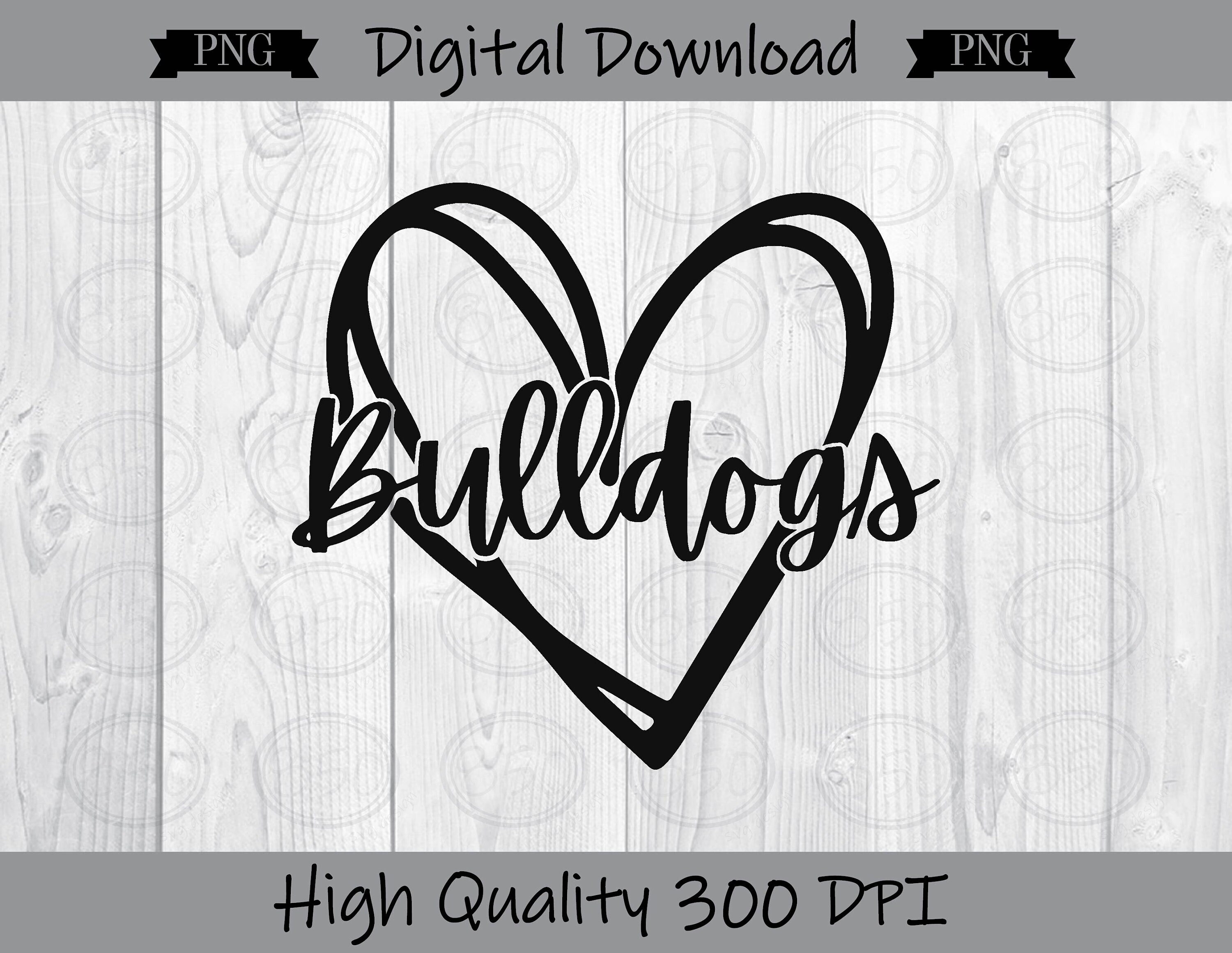 Bulldog Heart Outline PNG Sublimation Transfer Sports Mascot Digital ...