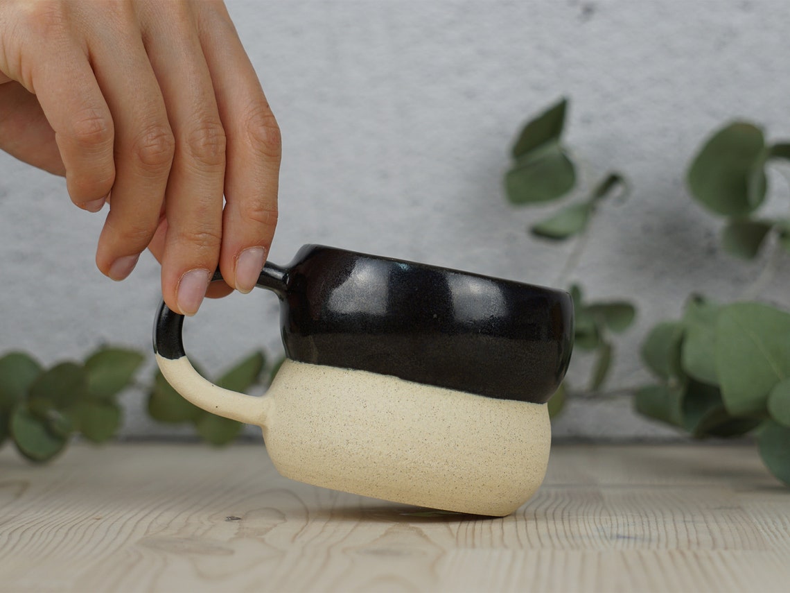 Black Ceramic Mug Handmade Black Mug Minimal Mug Round - Etsy
