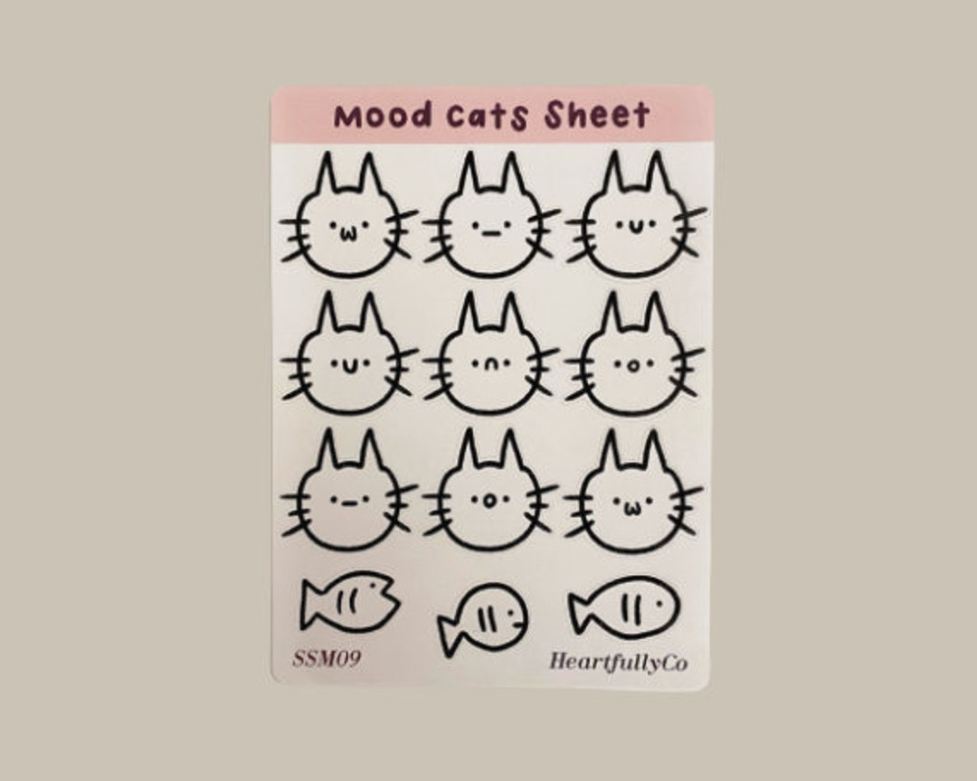 Mood Cats Sticker Sheet - Bullet Journal Stickers, Scrapbook Stickers ...