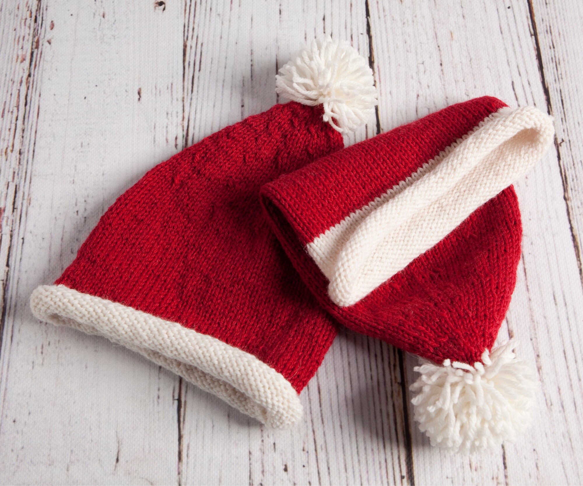 Toddler Classic Santa Hat, Red With a Pompom, Made of Wool Knitting ...