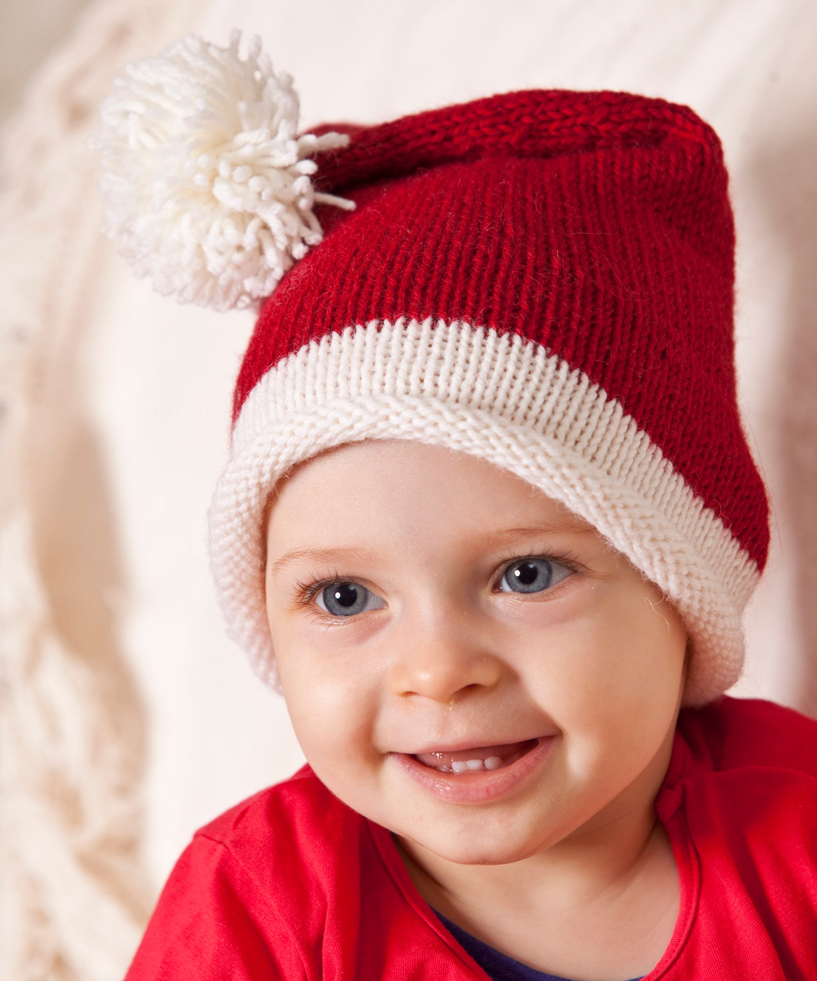 Toddler Classic Santa Hat, Red With a Pompom, Made of Wool Knitting ...