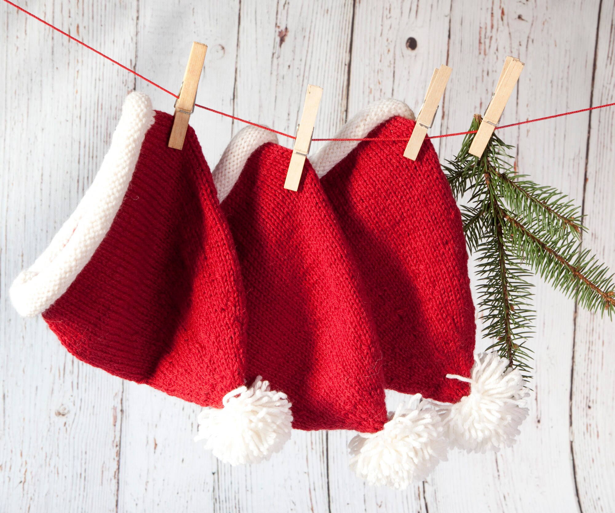 Toddler Classic Santa Hat, Red With a Pompom, Made of Wool Knitting ...