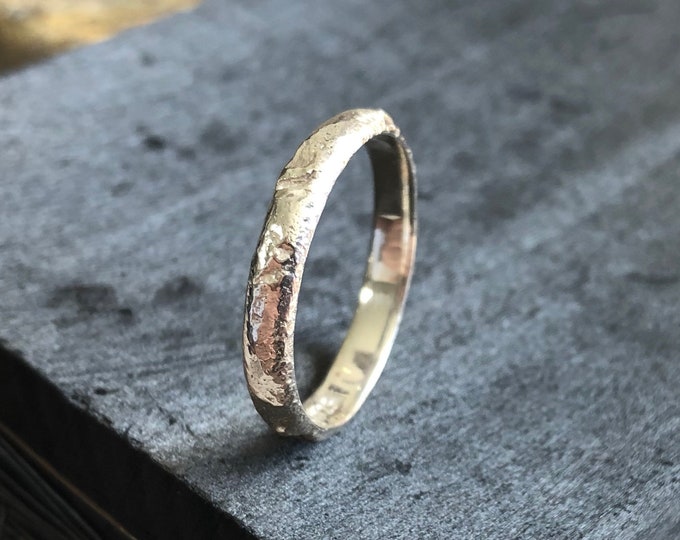 Rustic Silver Ring - 3mm Molten Lava Textured Ring - Viking Reticulated ...