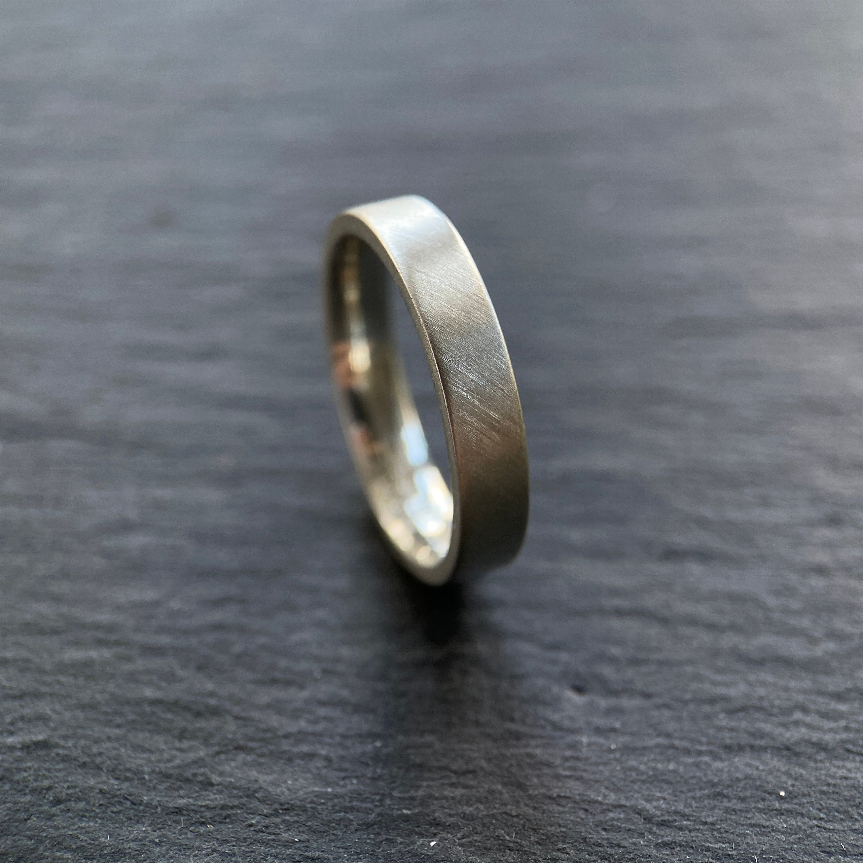 9ct white gold brushed ring Matte Finish Wedding Band | Etsy