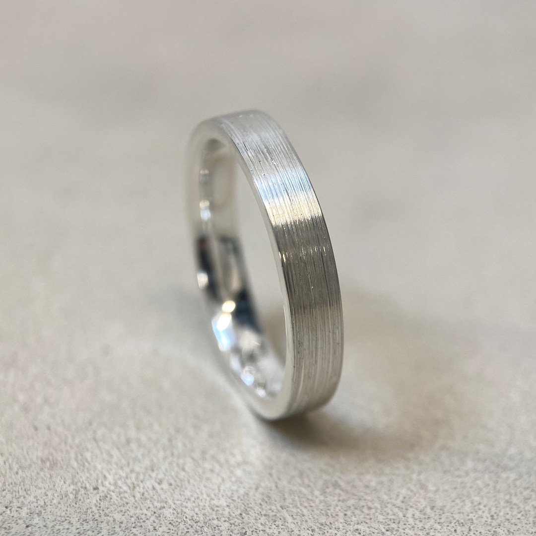 Flat Brushed Argentium Silver Ring - Flat Court Shape Matte Band ...