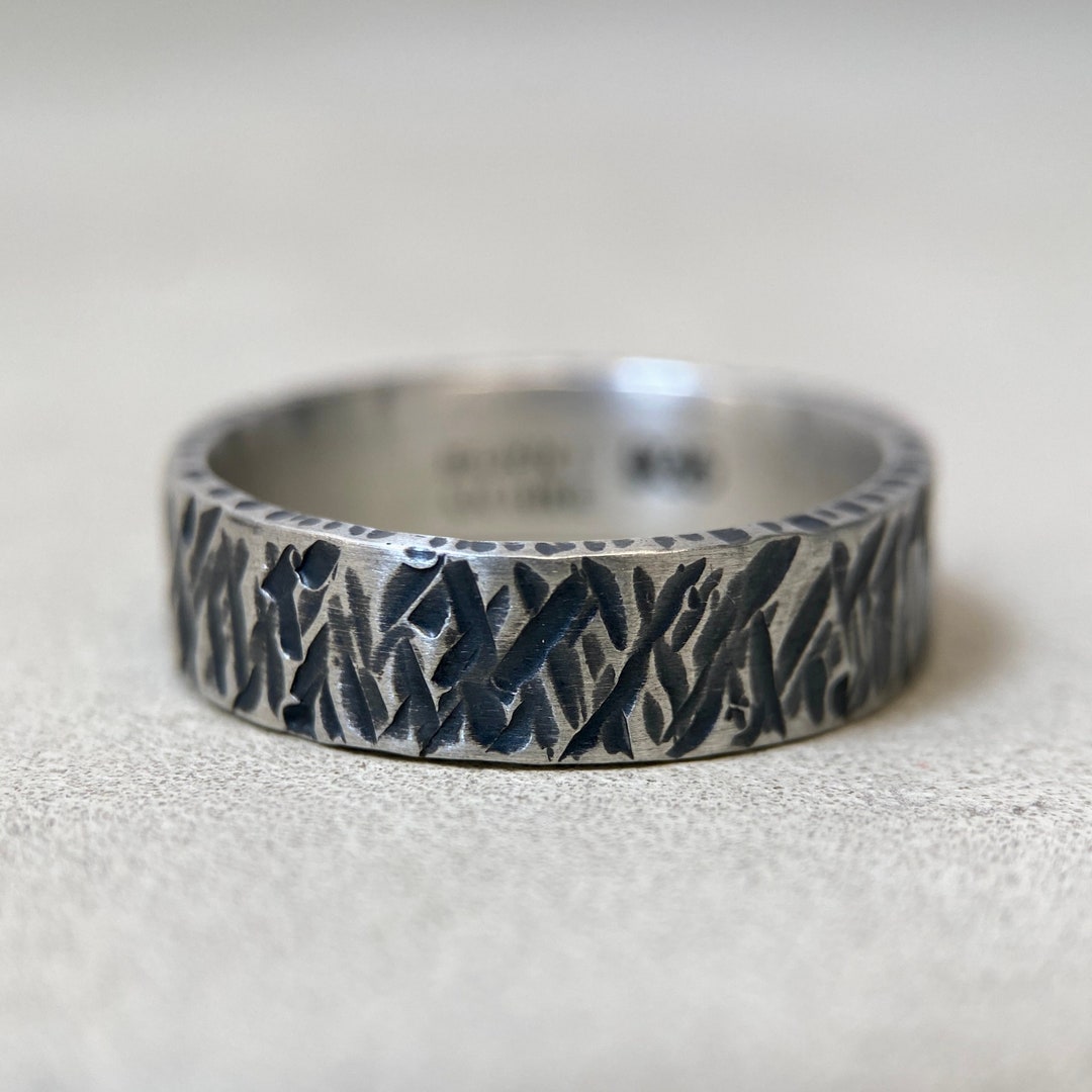 Oxidized Argentium Silver Ring: Hammered Cross Hatch Textured Band ...