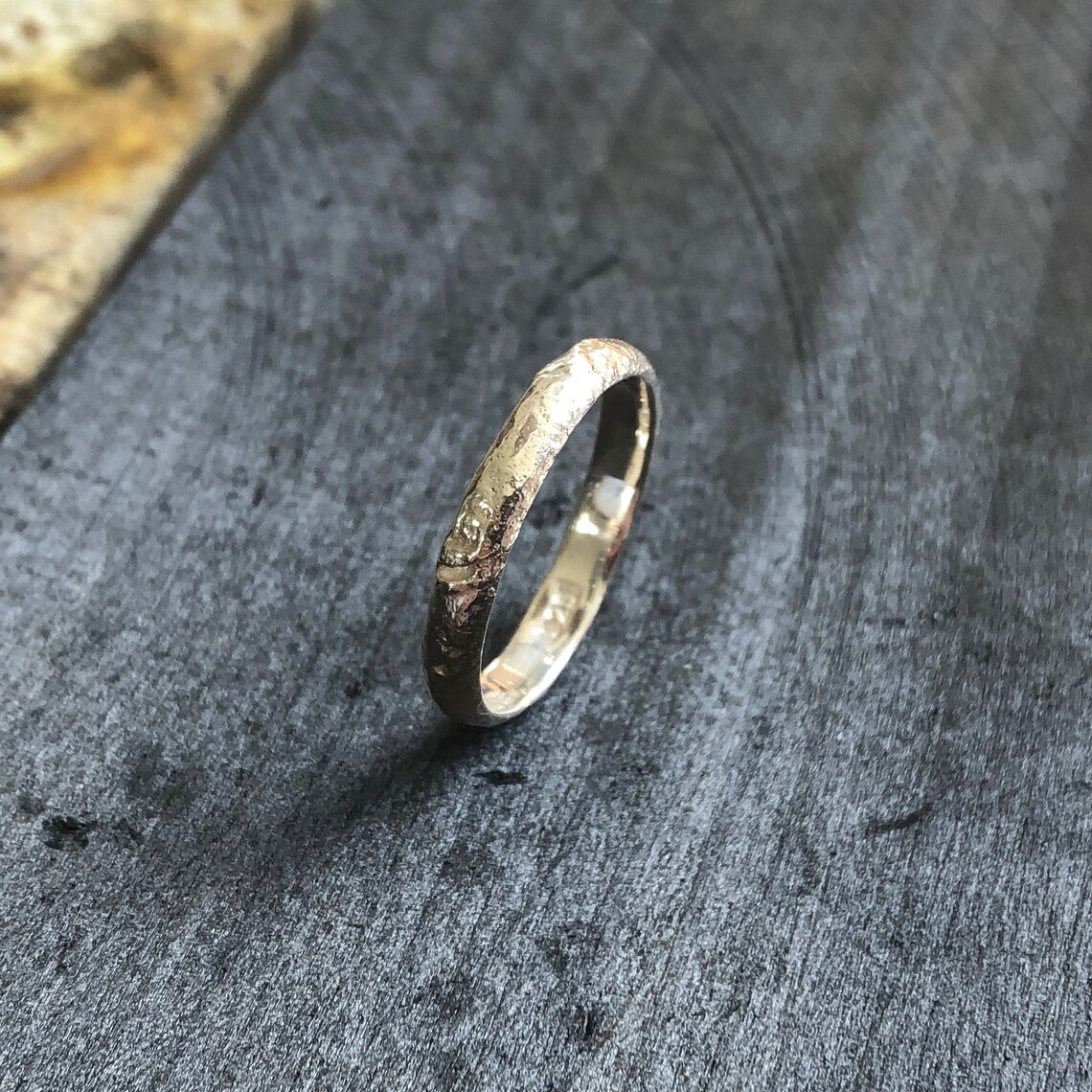 Rustic Silver Ring 3mm Molten Lava Textured Ring Viking | Etsy