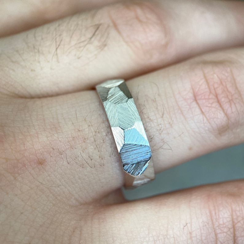 Faceted Argentium Silver Ring 6mm Rough Textured Band 935 - Etsy