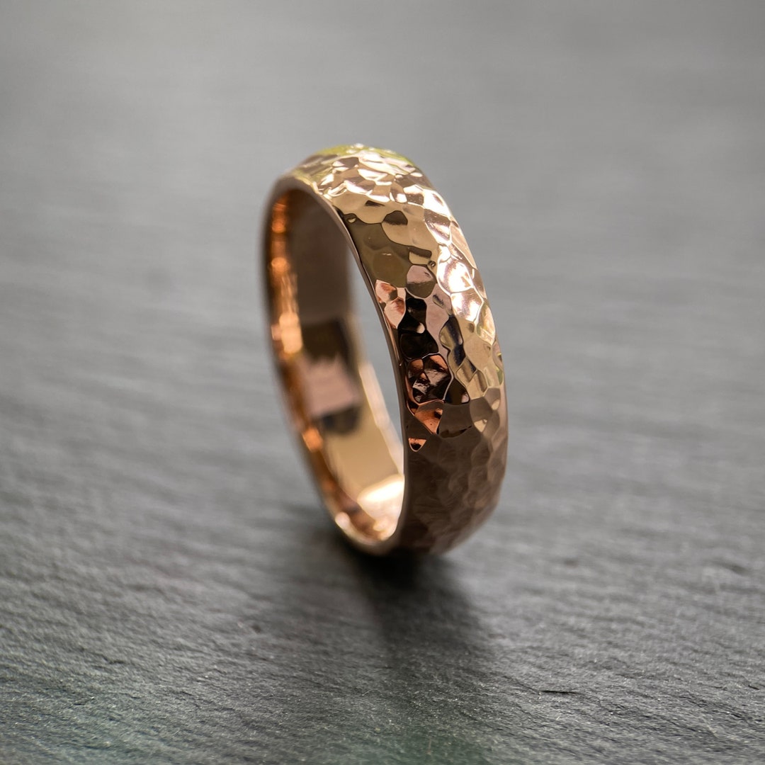 Hammered Solid Rose Gold Ring - 9ct Mens or Ladies Wedding Band - 2-8mm ...