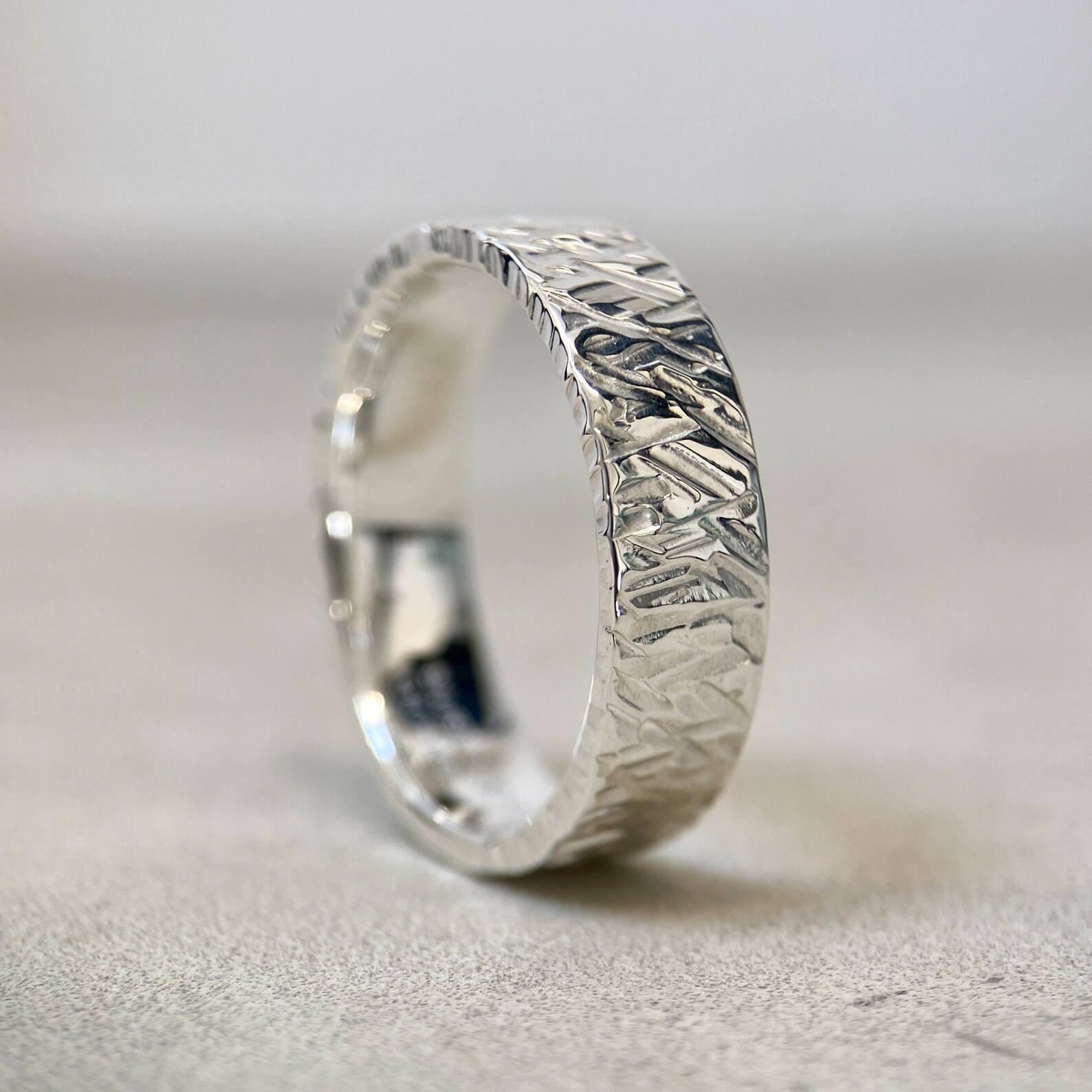 Cross Hatched Argentium Silver Ring - 935 Hammered Forged Textured Band ...