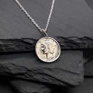 Mercury Dime Necklace - Vintage U.S Winged Liberty Coin - Silver or ...
