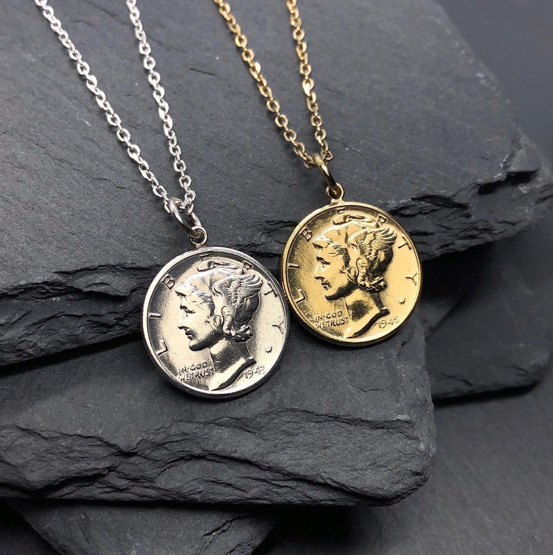 Mercury Dime Necklace - Vintage U.S Winged Liberty Coin - Silver or ...