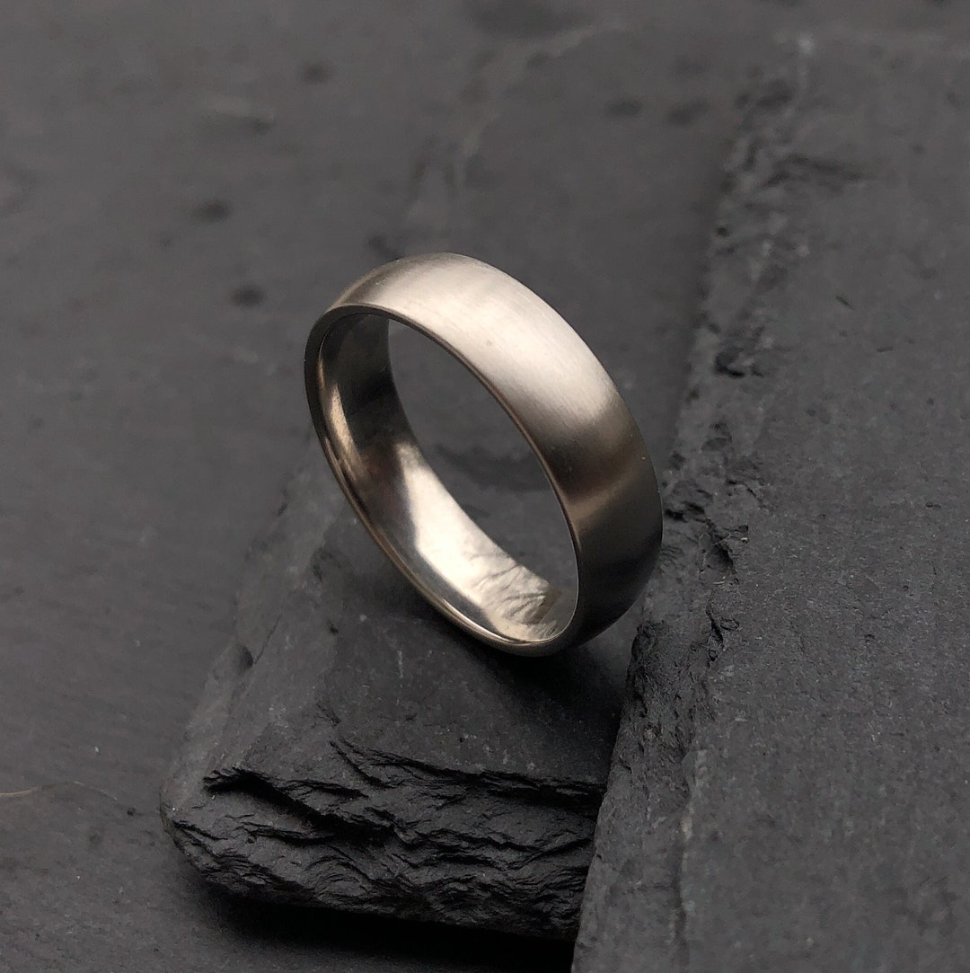Brushed Stainless Steel Ring - 6mm Matte Finished D Shaped Band - Court ...