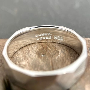 Faceted Argentium Silver Ring - 6mm Rough Textured Band - 935 - Mens or ...