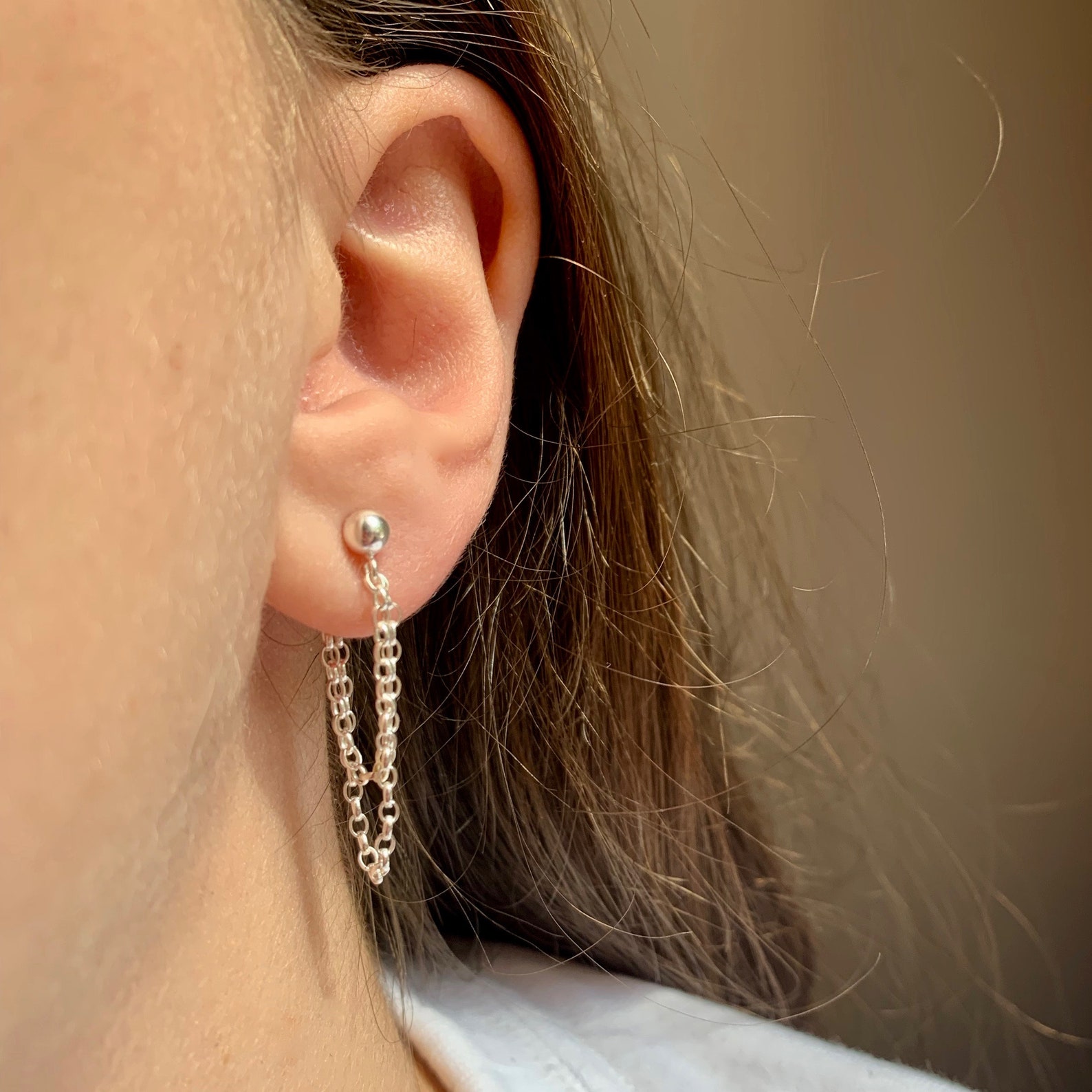 Front to Back Chain Earrings - Double Chain Dangle Wrap Around Studs ...