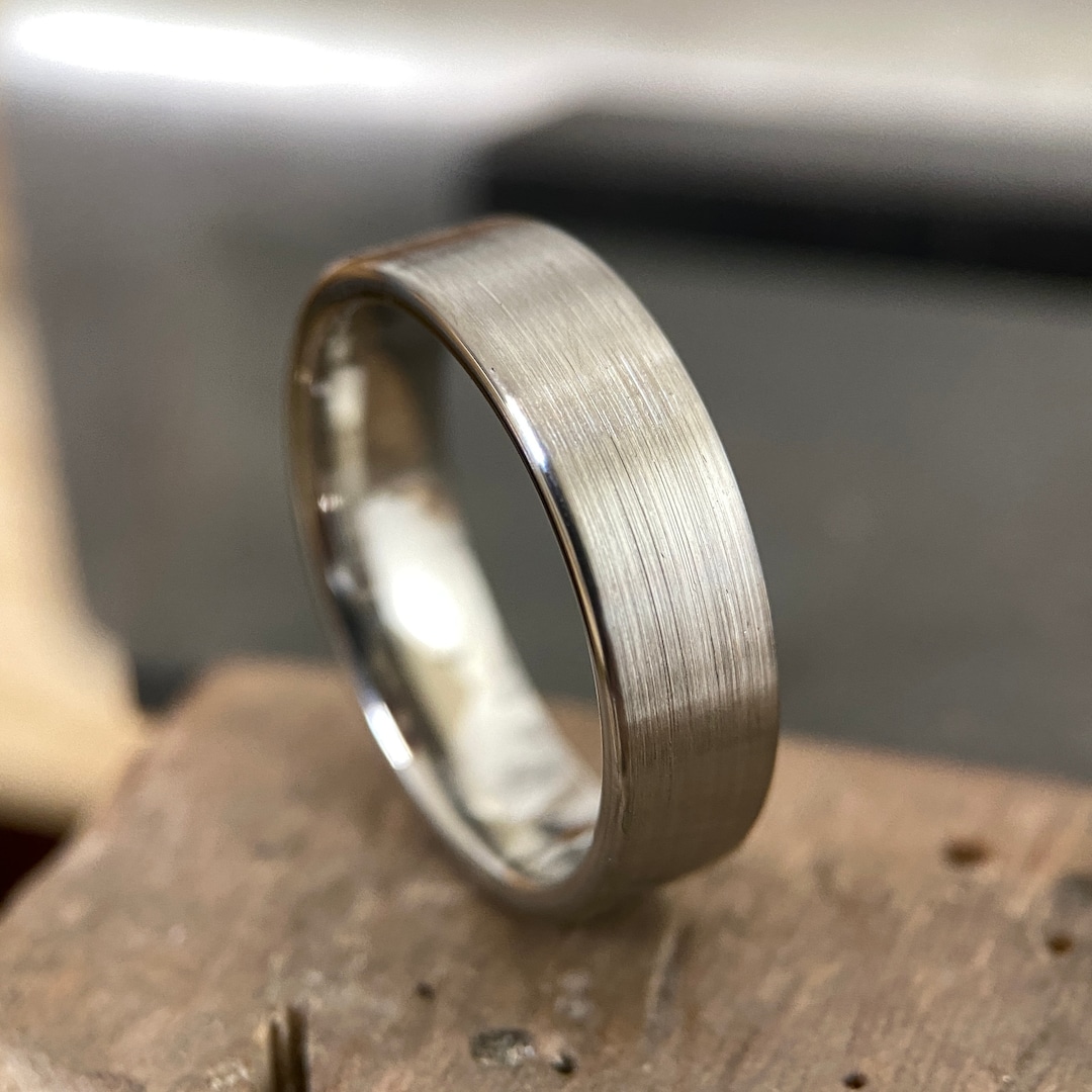 6mm Flat Brushed Stainless Steel Ring - Flat Court Shape Matte Band ...