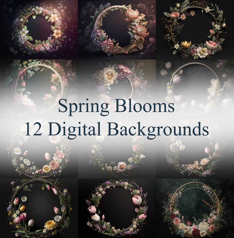 Spring Blooms: 12 Versatile Digital Backgrounds Featuring Beautiful ...