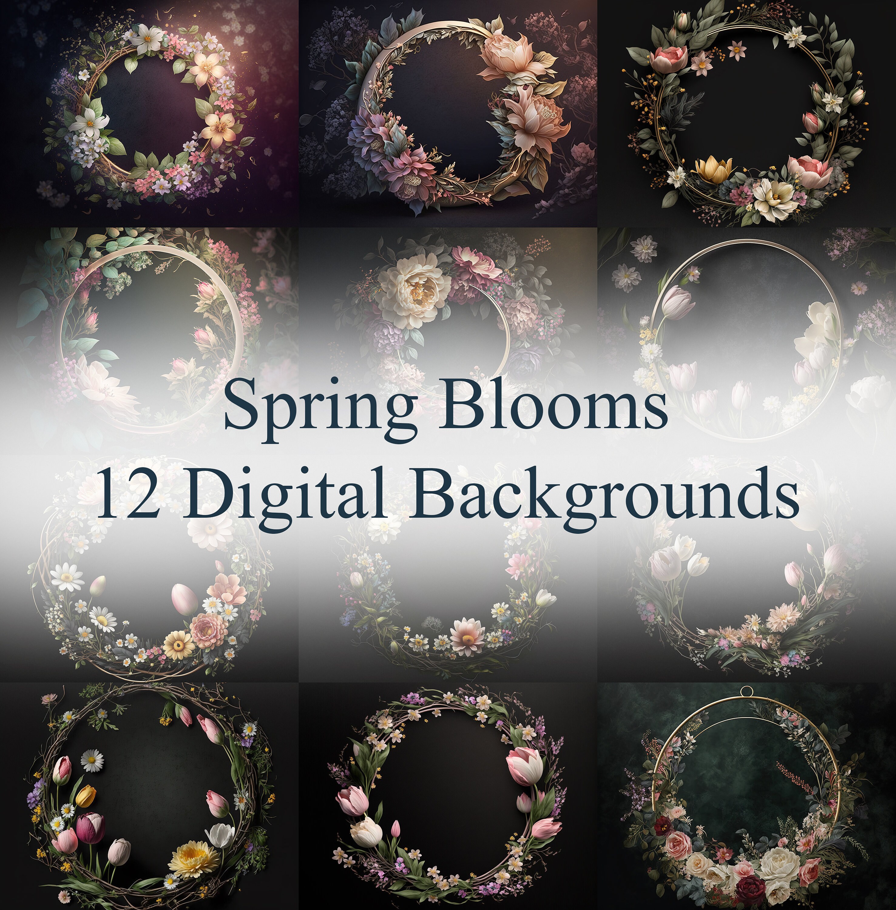 Spring Blooms: 12 Versatile Digital Backgrounds Featuring Beautiful ...