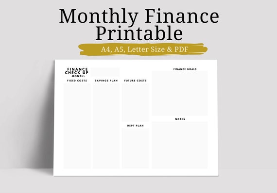 Monthly Finance Printable Instant Download A4 A5 PDF & | Etsy