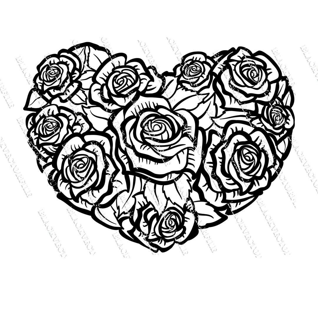 Heart of Roses Svg, Png and Jpeg, Eps, Dxf Files, Instant Download ...
