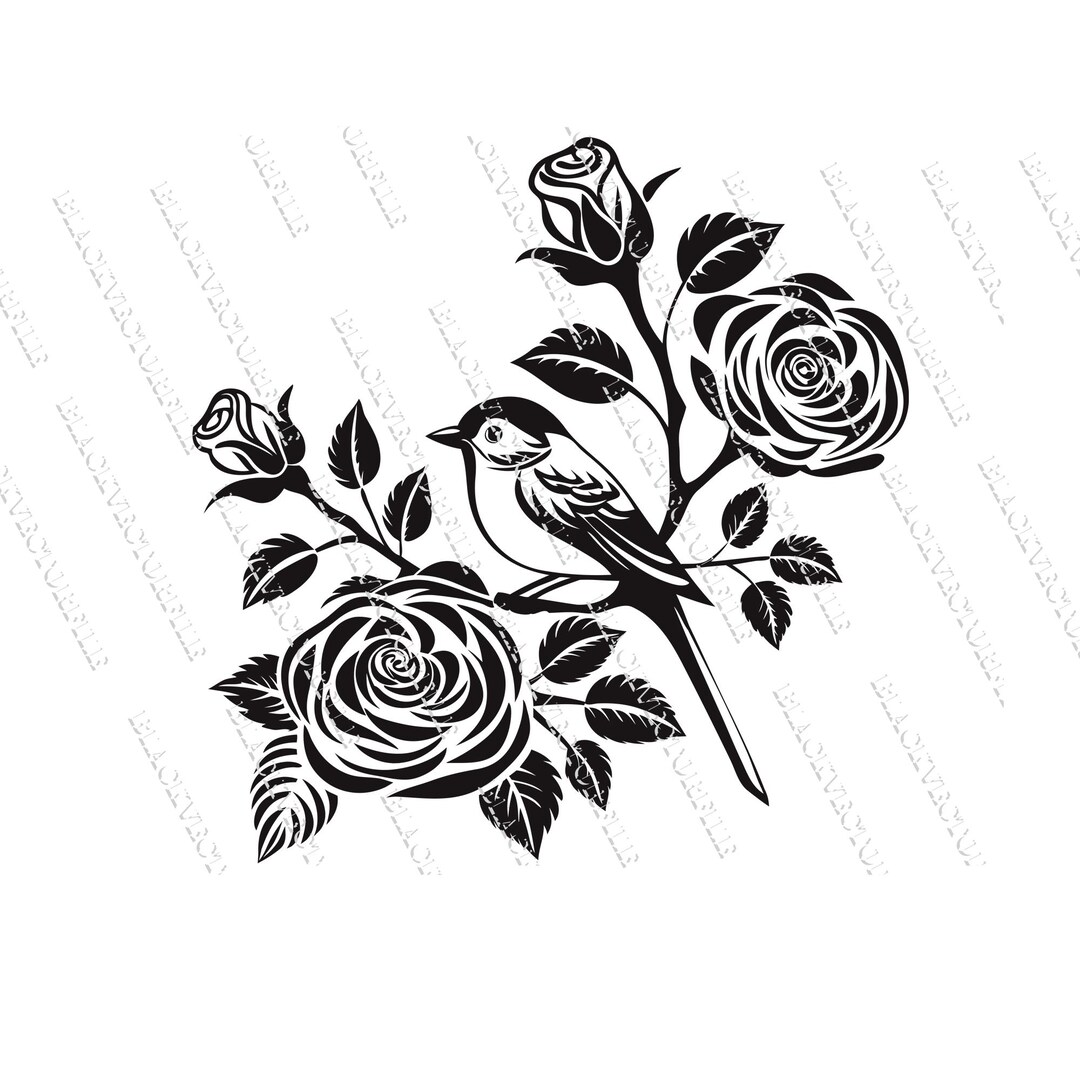 Bird on Rose Svg, Png, Jpeg, Eps, Dxf, Instant Download, Vector Files ...