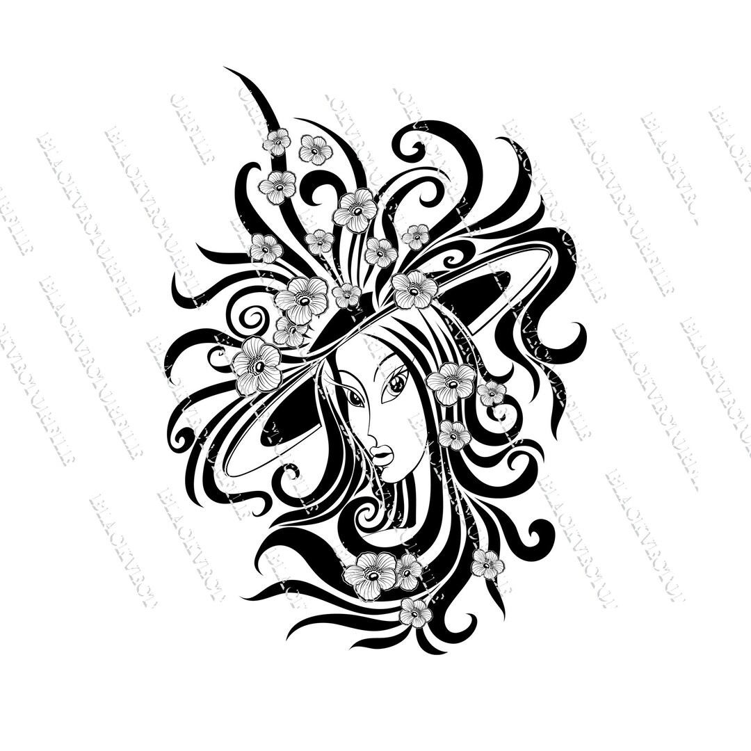 Lady in Flowers Svg, Png and Jpeg, Eps, Dxf Files, Instant Download ...