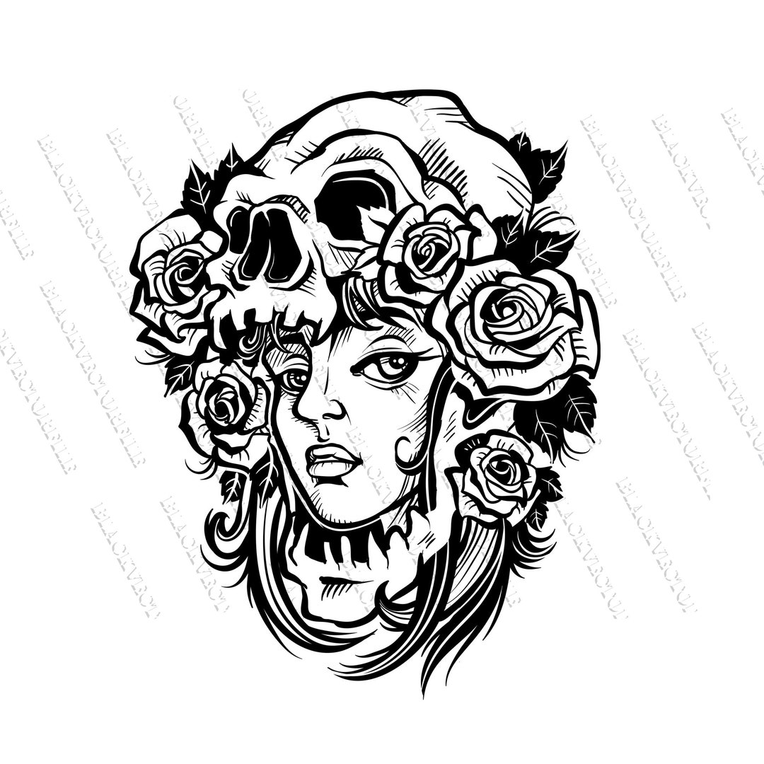 Girl in Skull Svg, Png and Jpeg, Eps Files, Instant Download, Tattoo ...