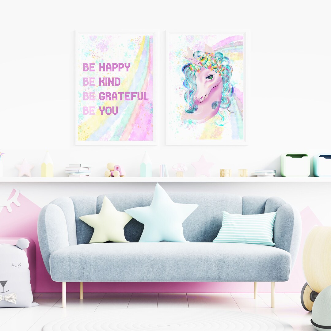 DIGITAL DOWNLOAD Unicorn & Rainbow Print Set Baby Shower Gift Girls ...