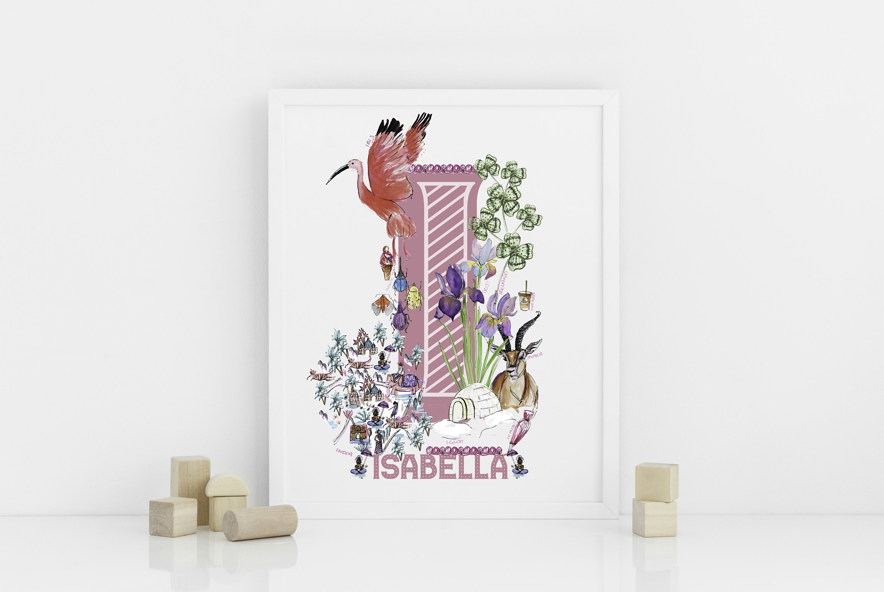 Letter I Alphabet Custom Initial Art print for Children's | Etsy