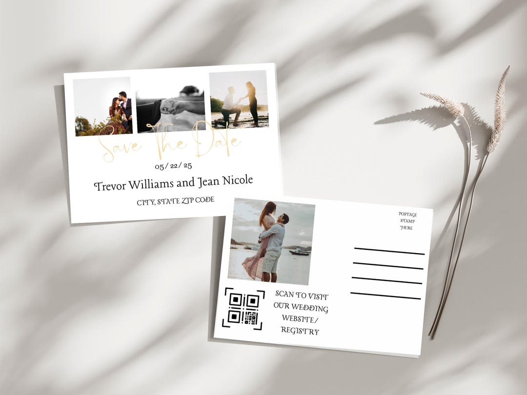 Save the Date Postcards, Front and Back, QR Code for Guests, Simple ...