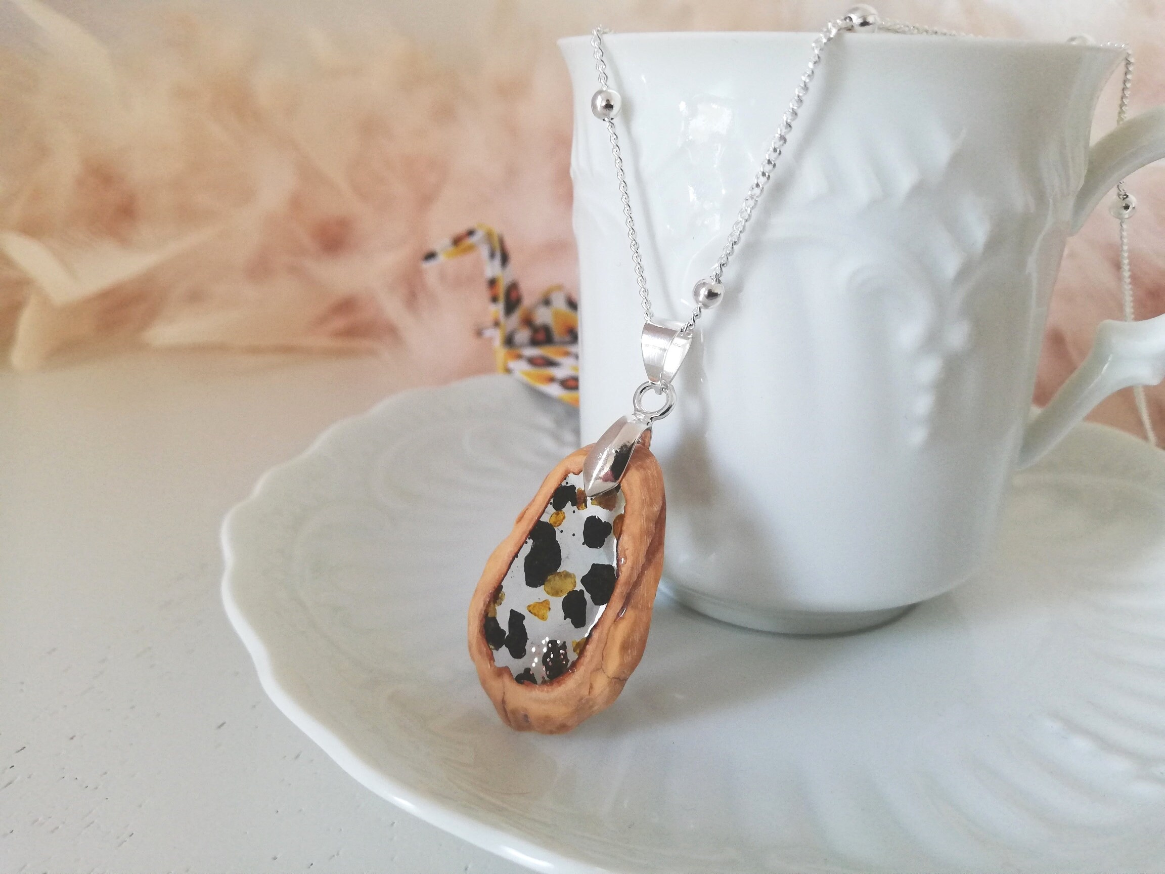 Nutshell Necklace With Stones Nut Shell Necklace and Stones - Etsy