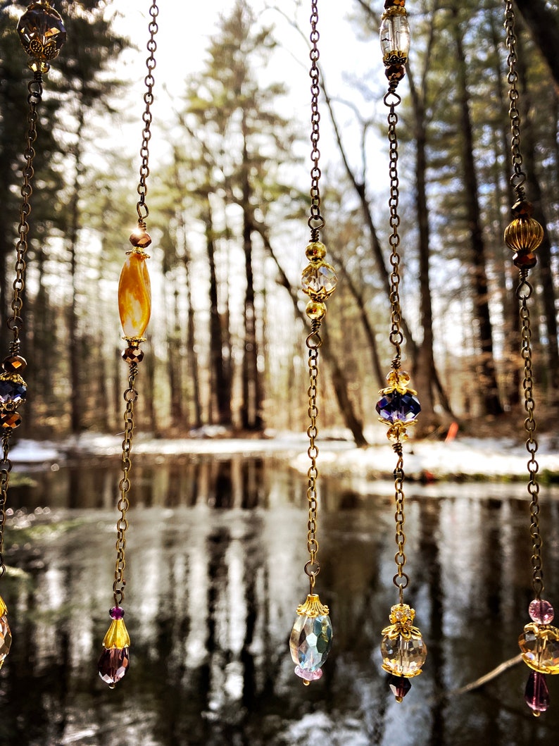 Boho Suncatcher Beaded Curtain Purple and Gold - Etsy