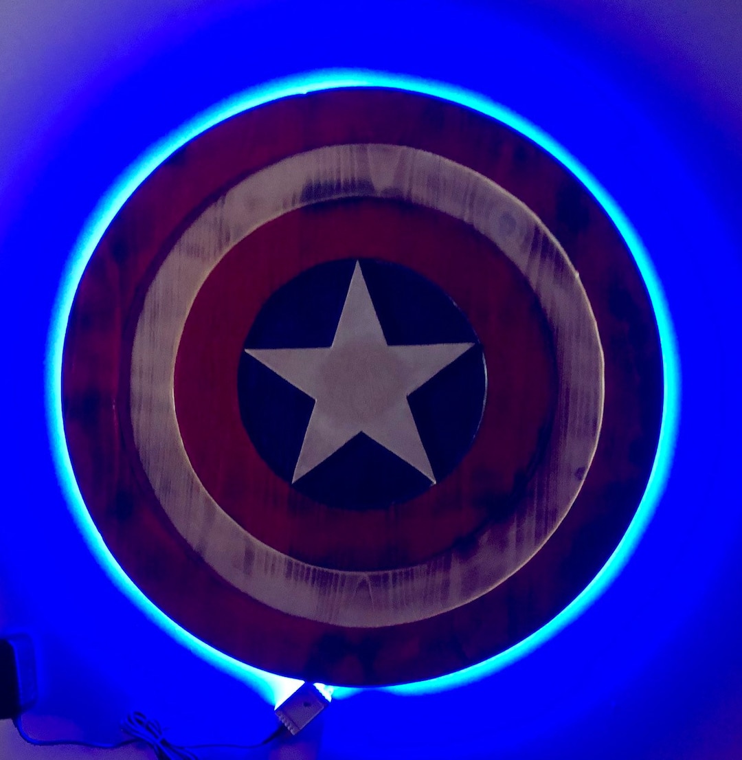Illuminated Captain America Wooden Wall Art With LED Lighting, Captain ...