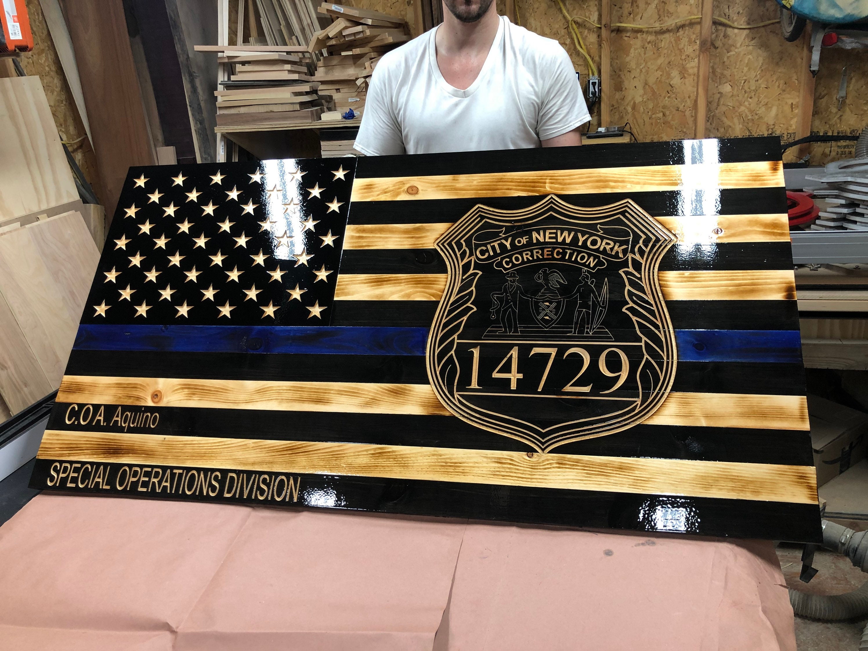 Thin Blue Line Wooden Flag Police Graduation Police Academy | Etsy