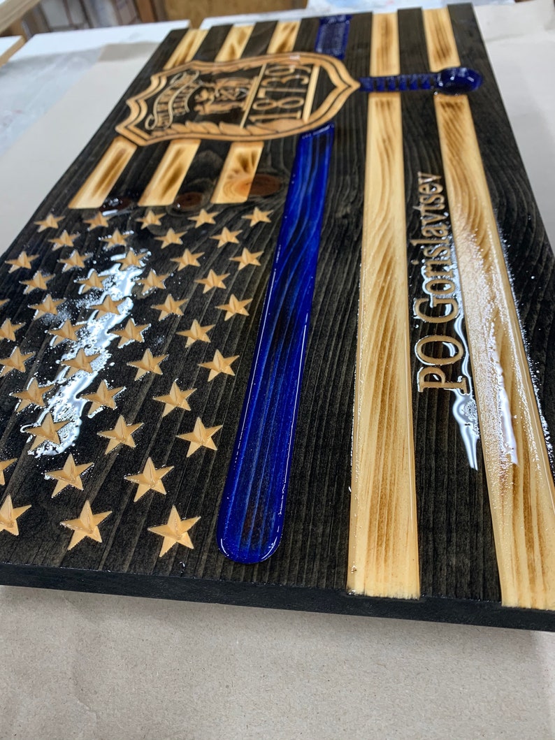 Thin Blue Line Baton Wood American Flag Police Graduation | Etsy