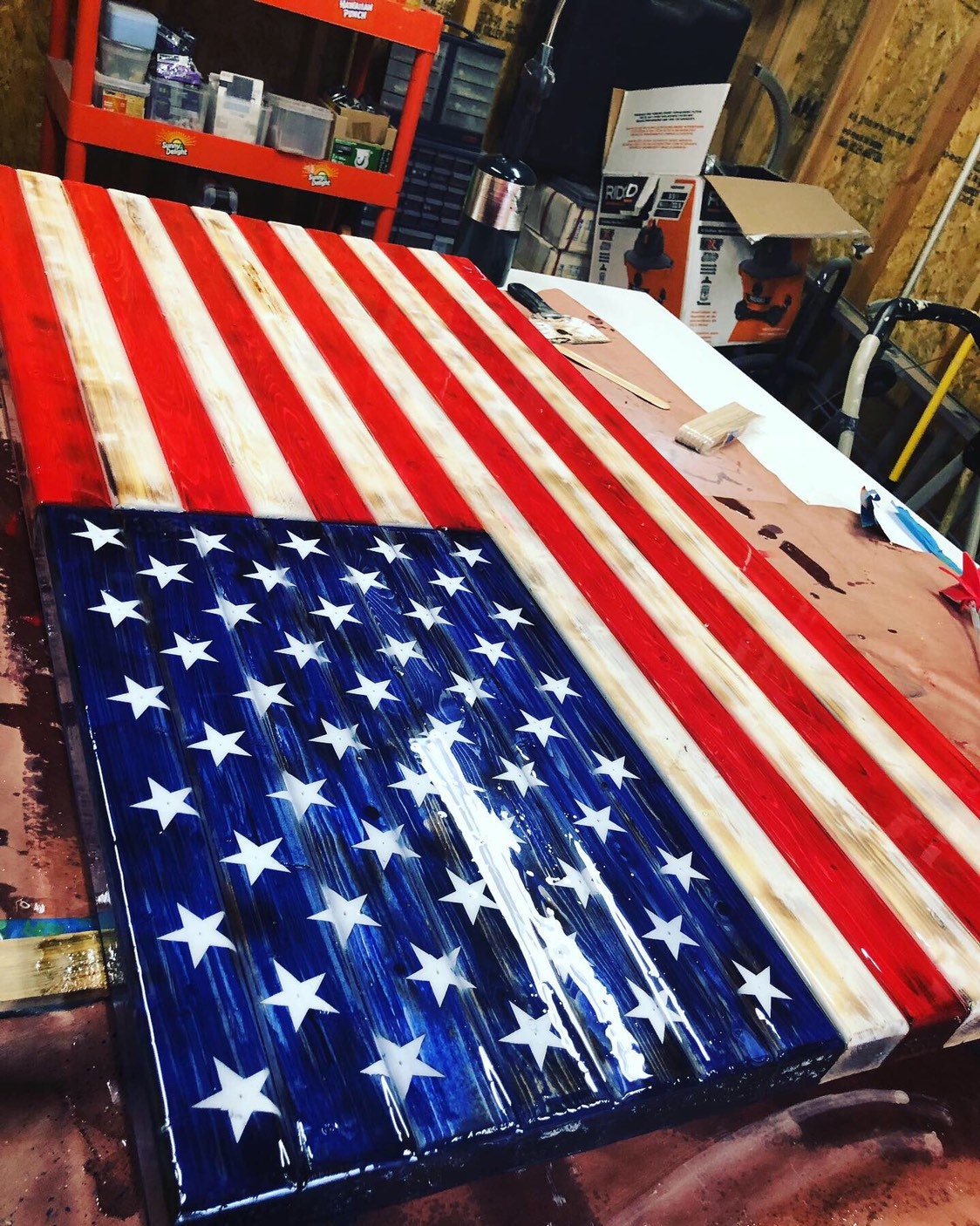 Wooden American Flag Covered With Clear Epoxy - Etsy