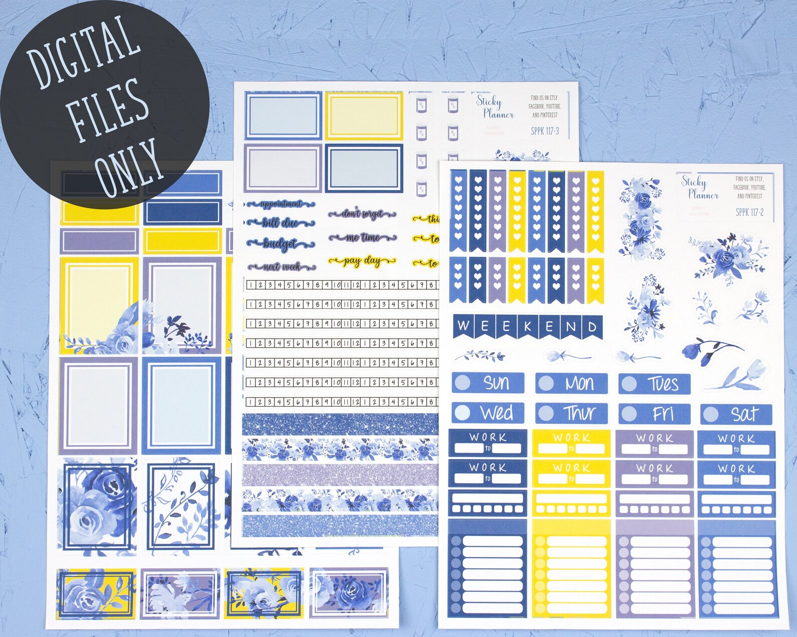 Classic Blue Digital Bullet Journal Stickers / Printable | Etsy